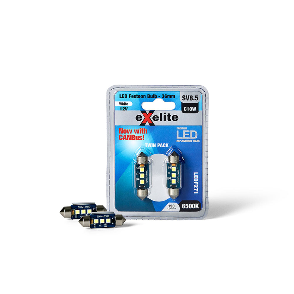 Exelite LED Festoon Globe [12V 10W SV8.5 T11 36mm 6500K] (Pack of 2 ...
